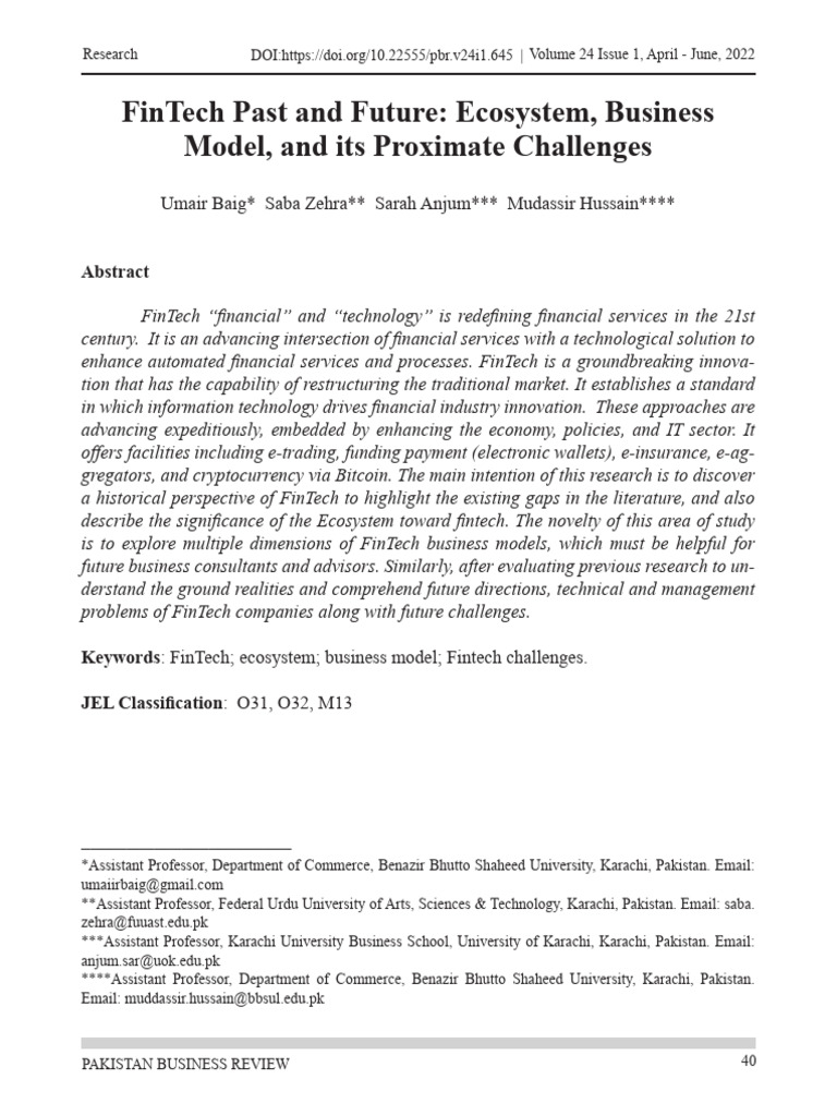 FinTech Past and Future-Ecosystem Business Model and Its Proximate Challenges | PDF