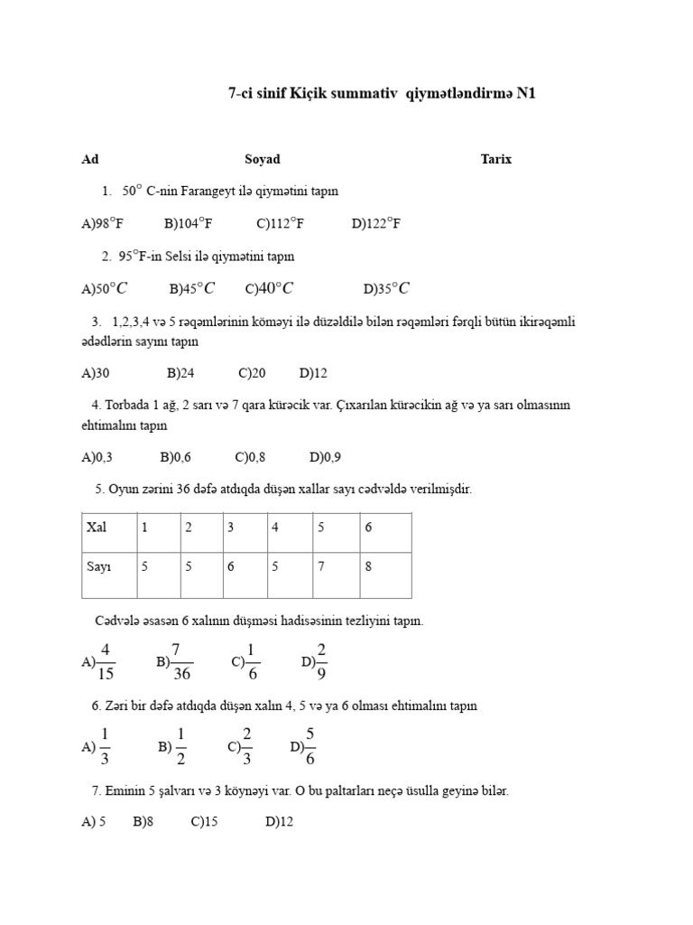 7-ci sinif KSQ1 yeni | PDF