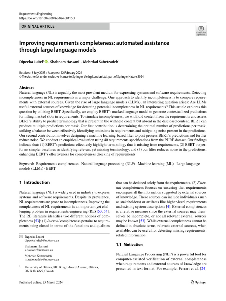 Improving Requirements Completeness - Automated Assistance Through ...
