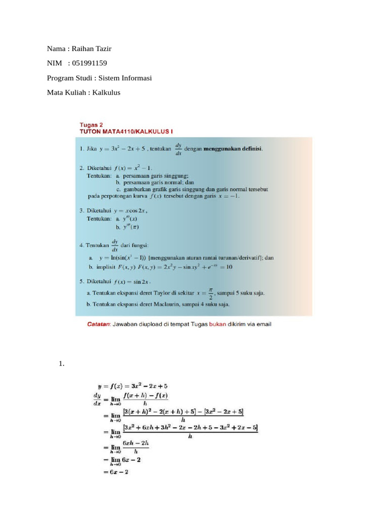 Raihan Tazir - Tugas 2 - Kalkulus | PDF