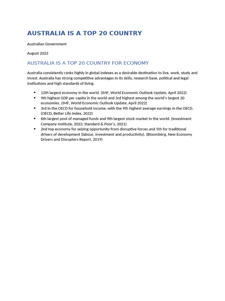 Australia Is A Top 20 Country All Topics | PDF