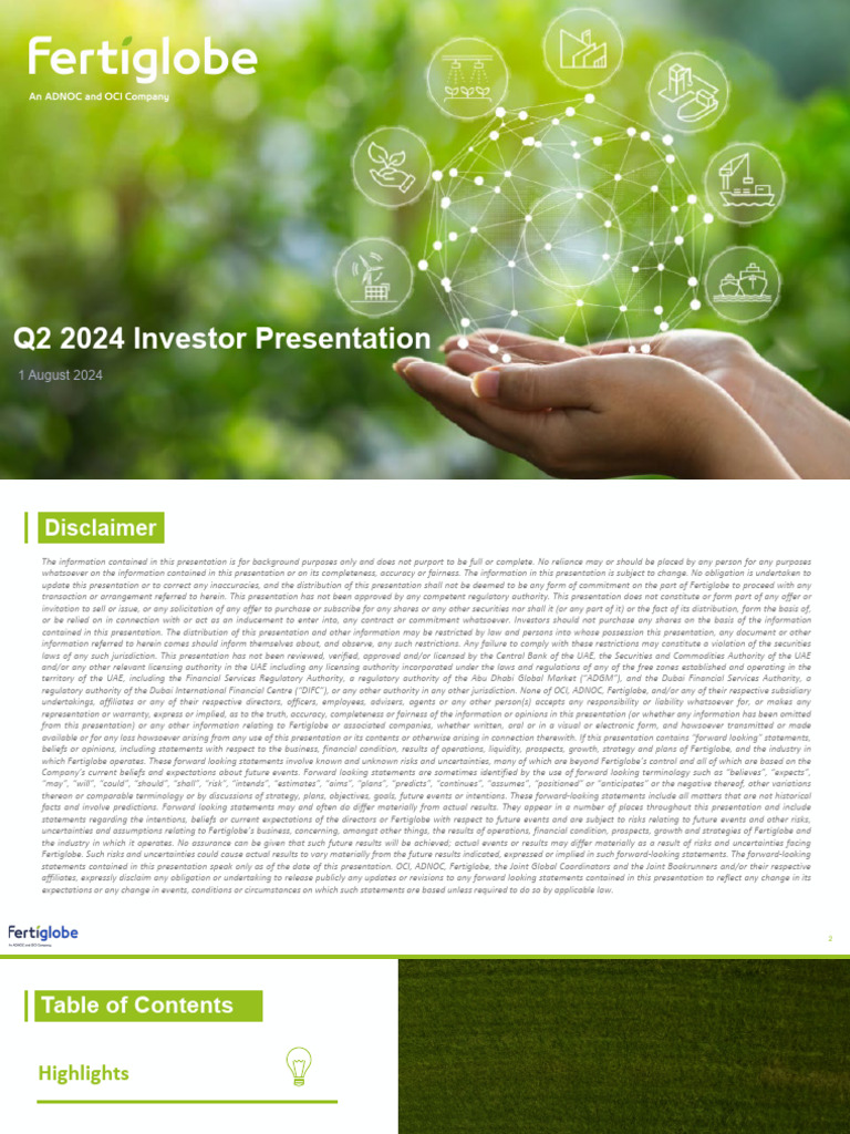 Fertiglobe Q2 2024 Investor Presentation VF 1 | PDF