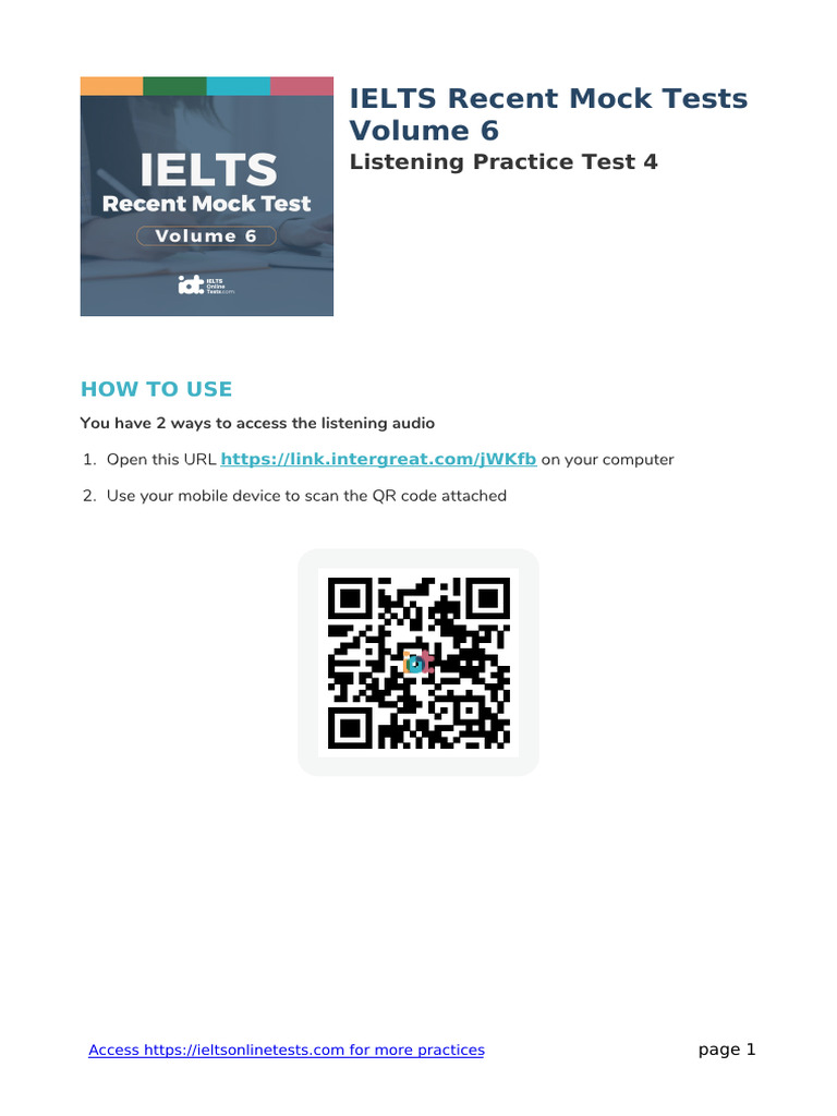 Ielts Recent Mock Tests Volume 6 - Listening Practice Test 4 v9 2654394 ...