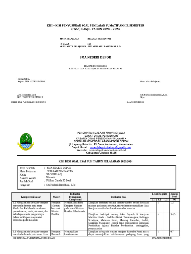 Kisi-Kisi Psas Ganjil Kelas X TP 2023-2024 | PDF