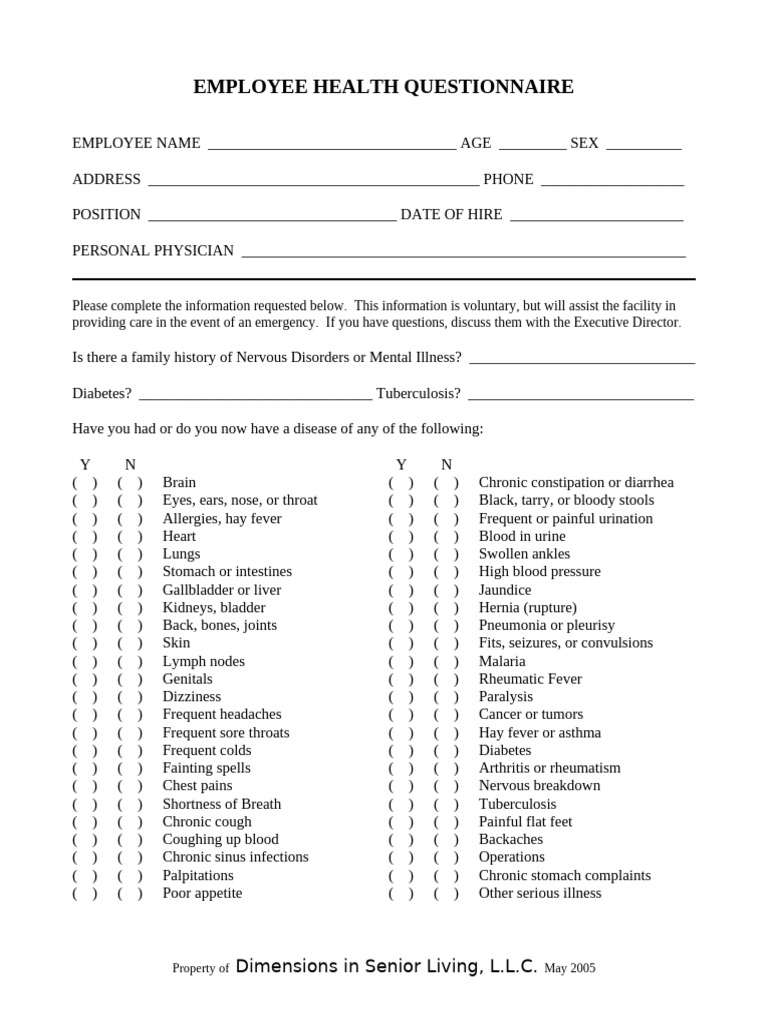 Employee Health Questionnaire 2 | PDF | Cough | Chronic Condition