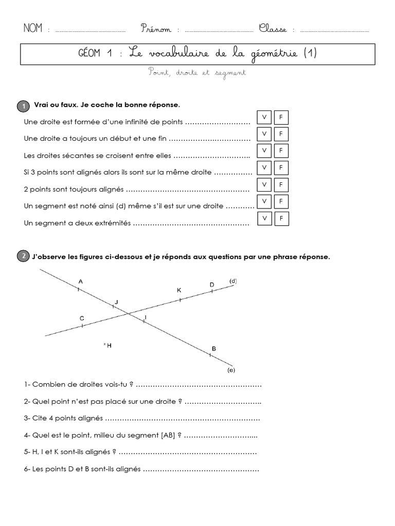 Exercices - Geom 1 Le Vocabulaire de La Geometrie | PDF