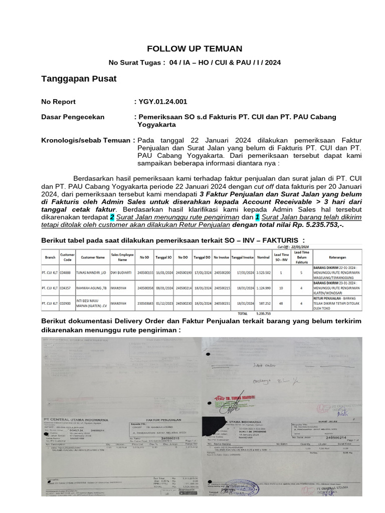 REPORT 01 - Terdapat Faktur Penjualan Dan Surat Jalan Yang Belum Di Fakturis Lebih Dari 3 Hari ...