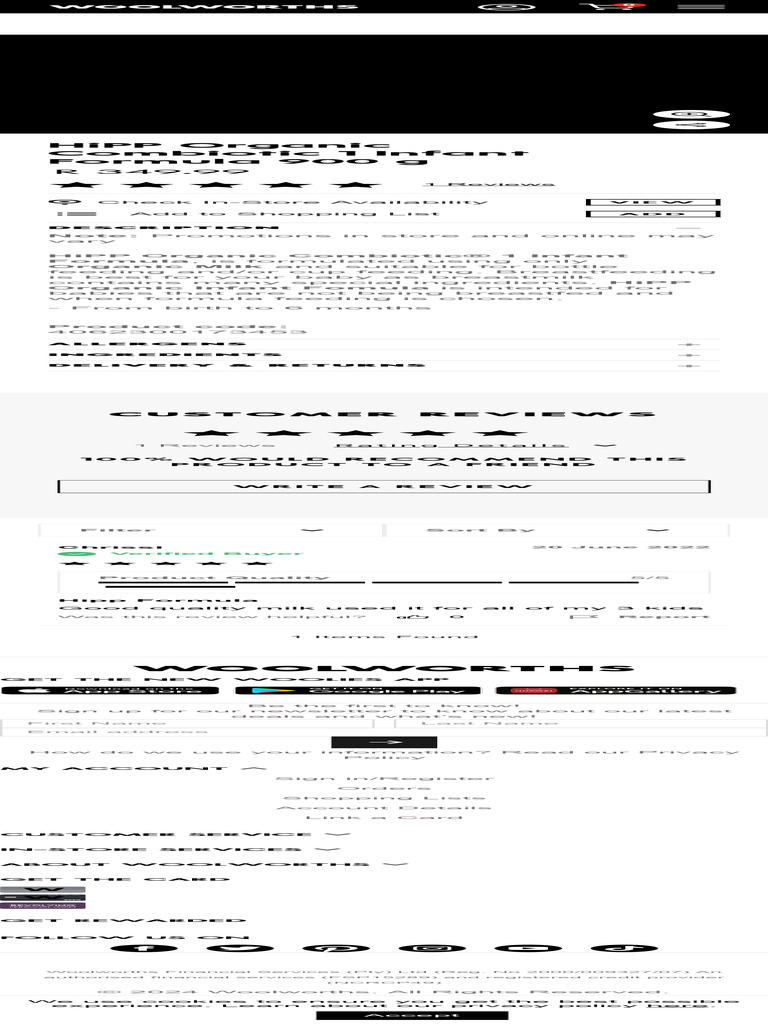 HiPP Organic Combiotic 1 Infant Formula 900 G Woolworths - Co.za | PDF