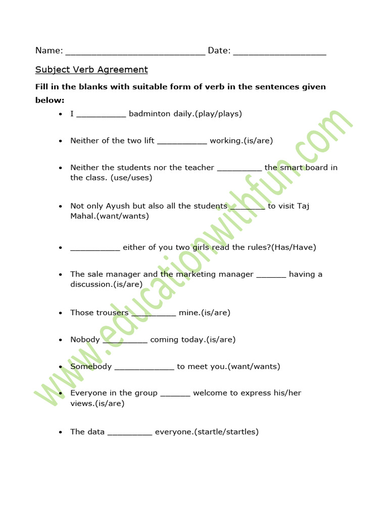 Subject Verb Agreement 4 | PDF