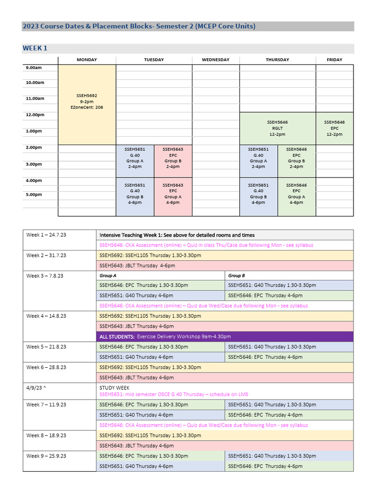 2023 Sem 2 MCEP Timetable 14 - 7 - 23 | PDF