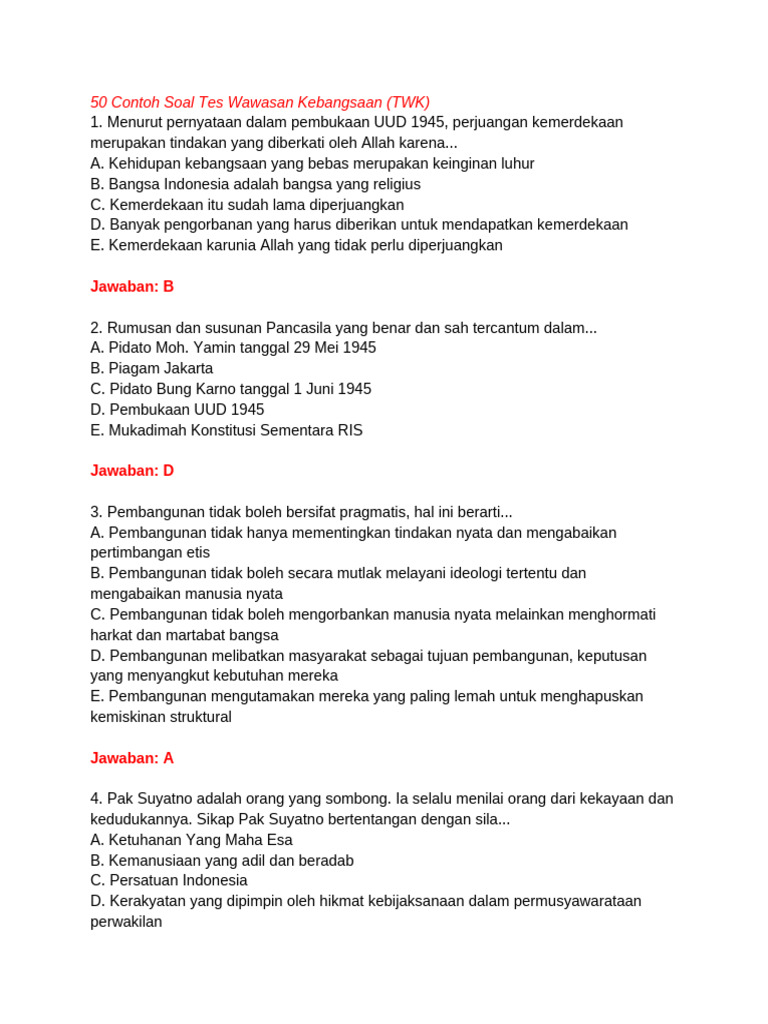 125 Contoh Soal SKD CPNS 2023 Lengkap TWK | PDF