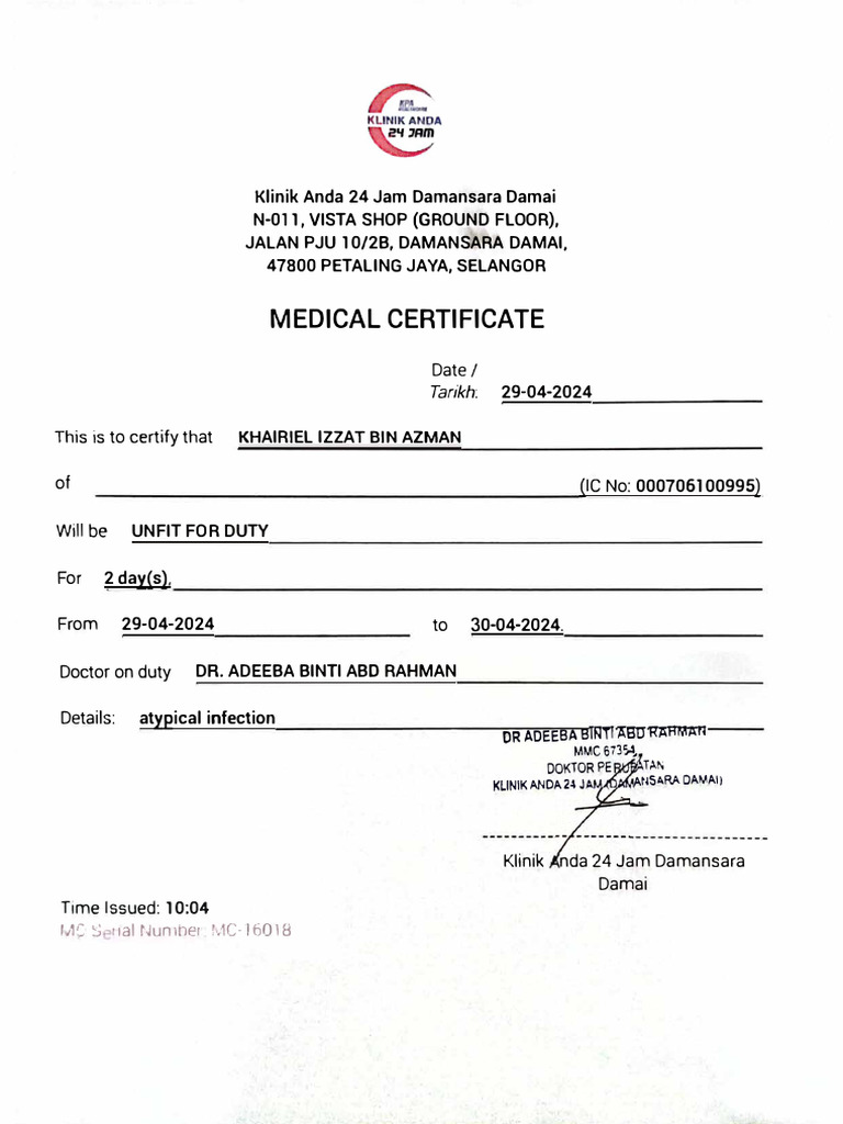 Medical Certificate | PDF
