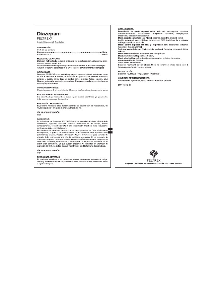 Prospecto Diazepam Emp 043 40 | PDF