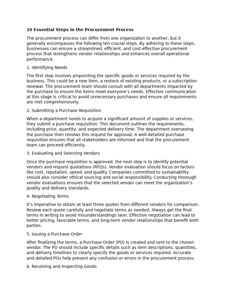 10 Essential Steps in the Procurement Process | PDF