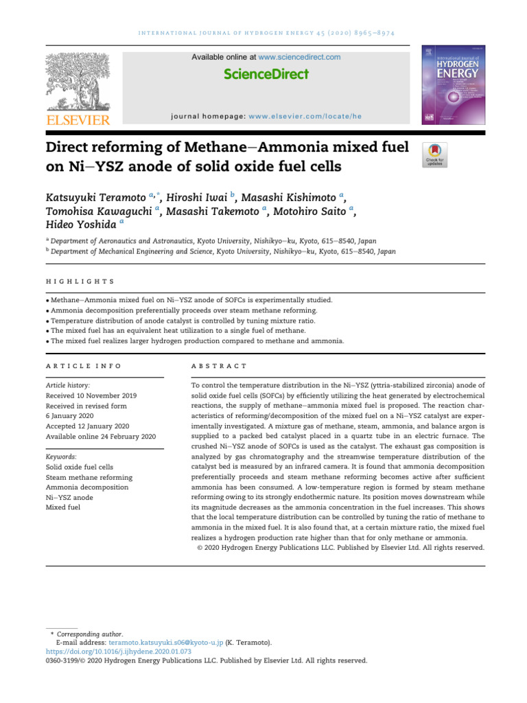 Direct Reforming of Methane-Ammonia Mixed Fuel On Ni-YSZ Anode of Solid ...