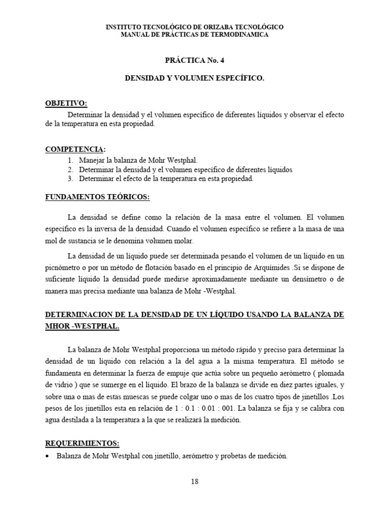 Práctica 4. DENSIDAD Y VOLUMEN ESPECIFICO | PDF | Densidad | Metrología