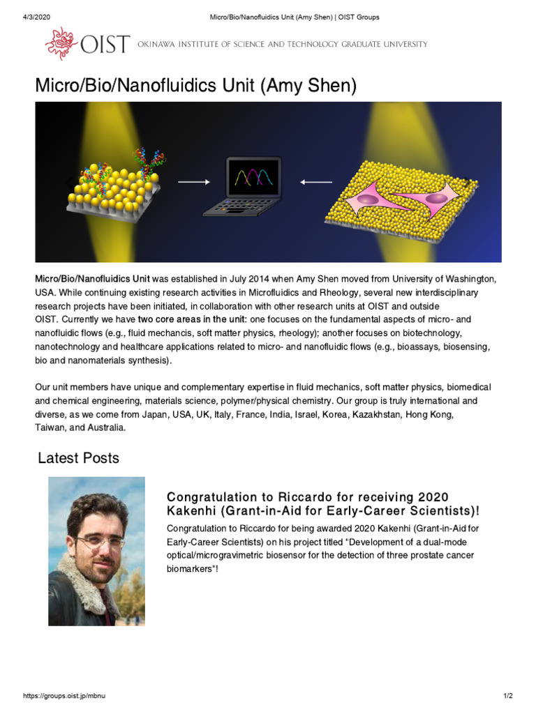 Micro - Bio - Nanofluidics Unit (Amy Shen) - OIST Groups | PDF