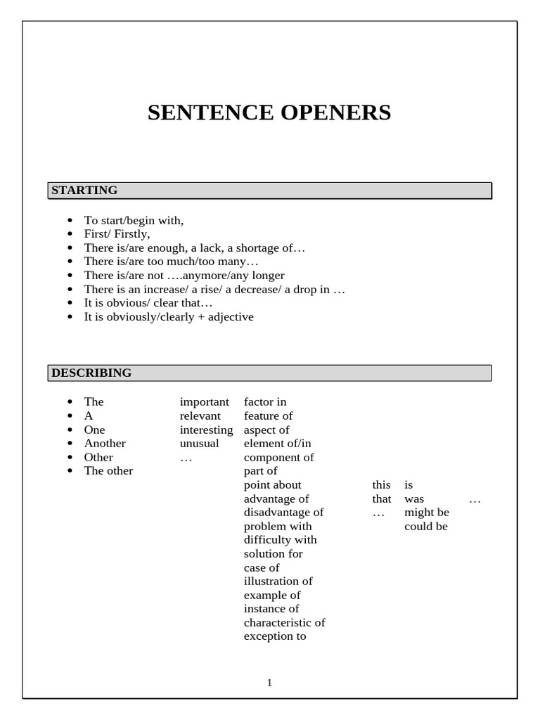 Sentence Openers | PDF