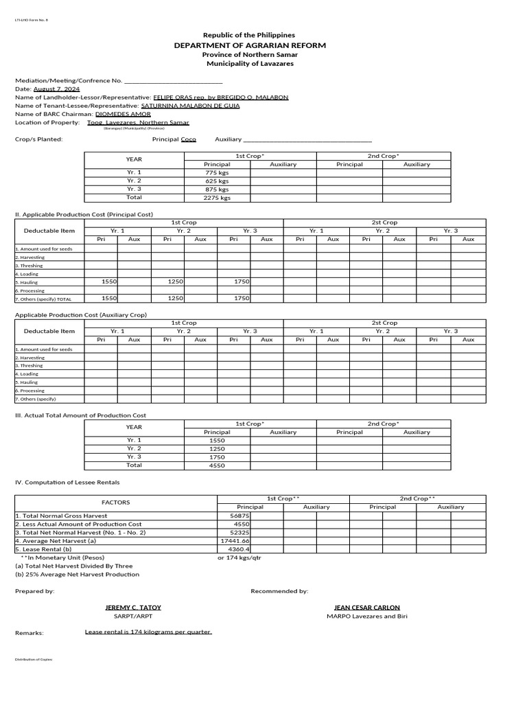 LTI-LHO Form No. 8 | PDF