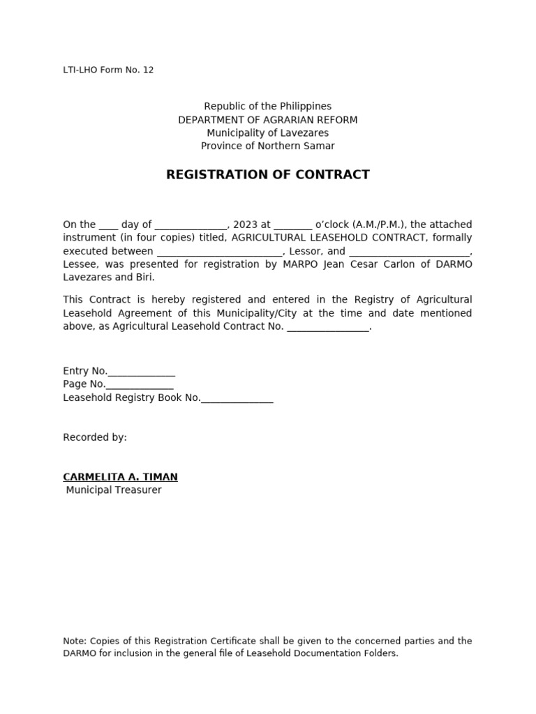 LTI-LHO Form No. 12 | PDF