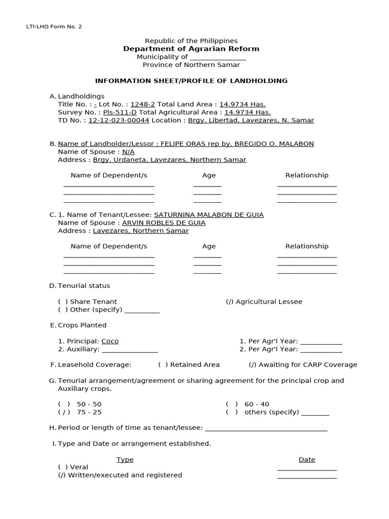 LTI-LHO Form No. 2 | PDF