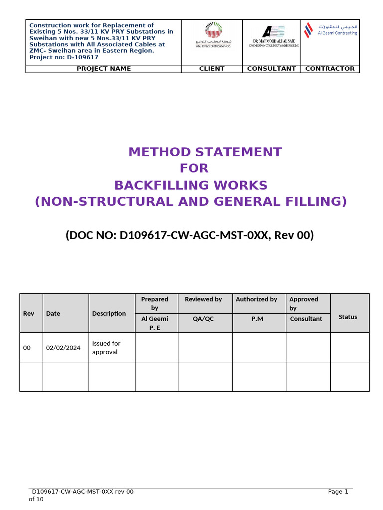 MS - CW-00XX-Backfilling Works (Non-Structural and General Filling) .. | PDF