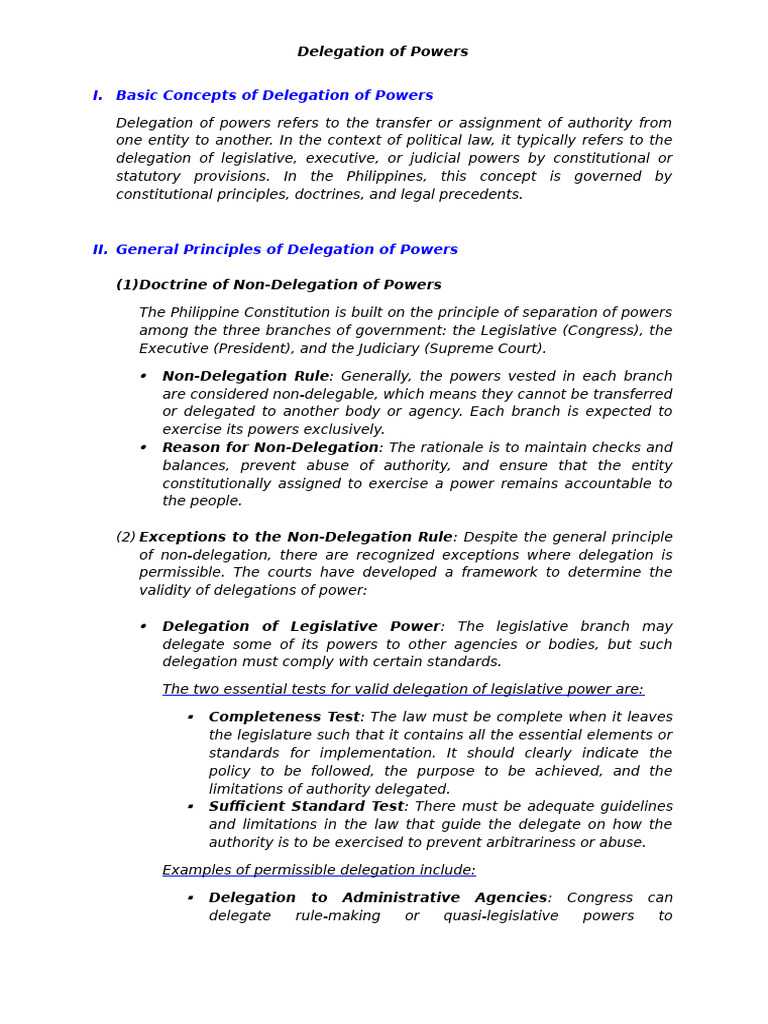 Understanding Delegation of Powers in the Philippines | PDF ...