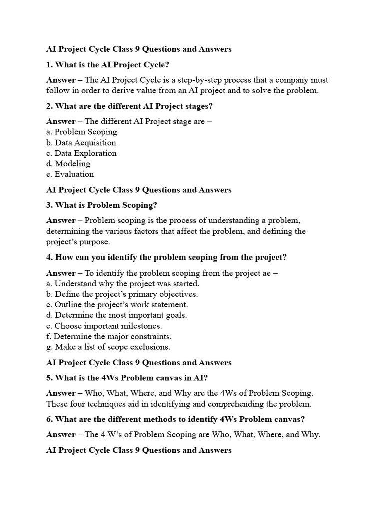 AI Project Cycle Class 9 Questions and Answers | PDF