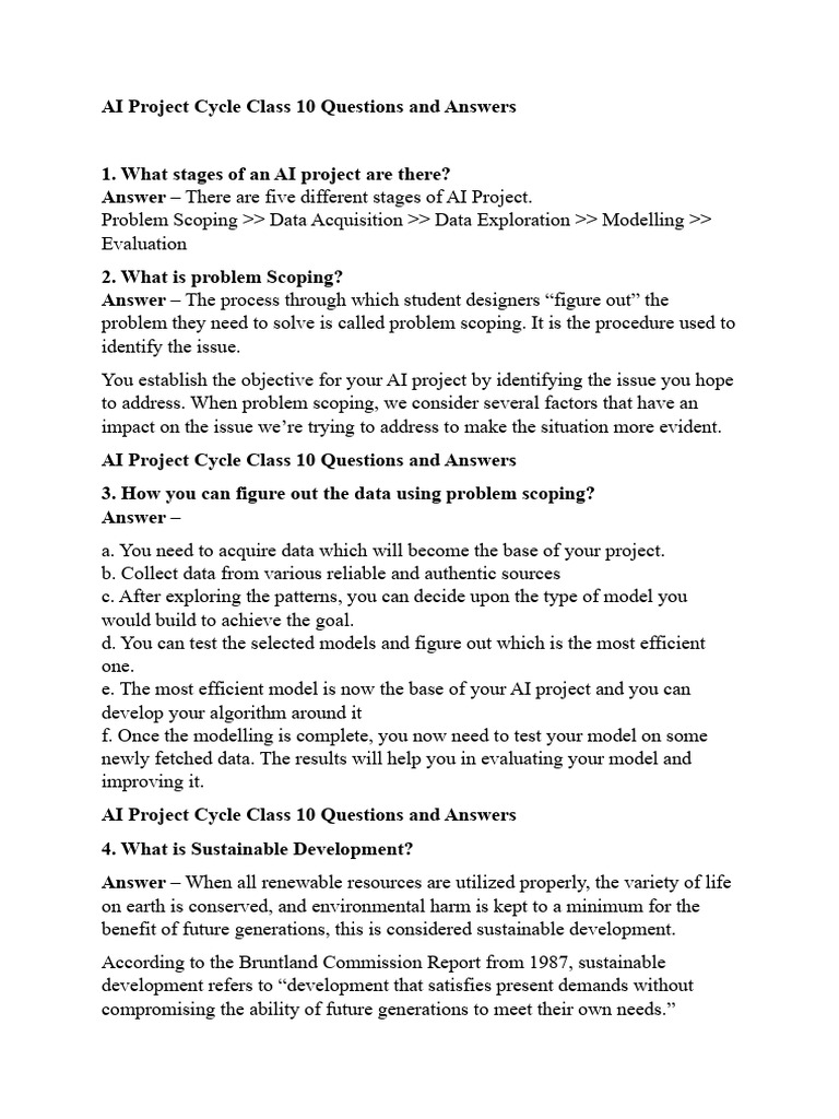 AI Project Cycle Class 10 Questions and Answers | PDF