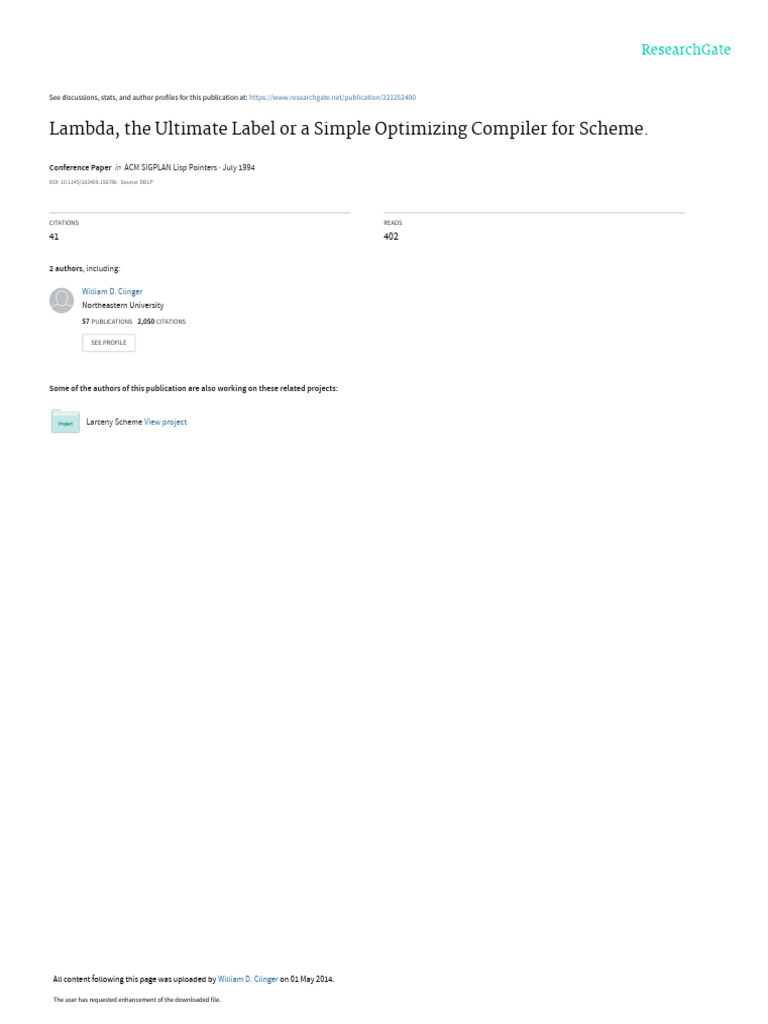 Lambda The Ultimate Label or A Simple Optimizing C | PDF