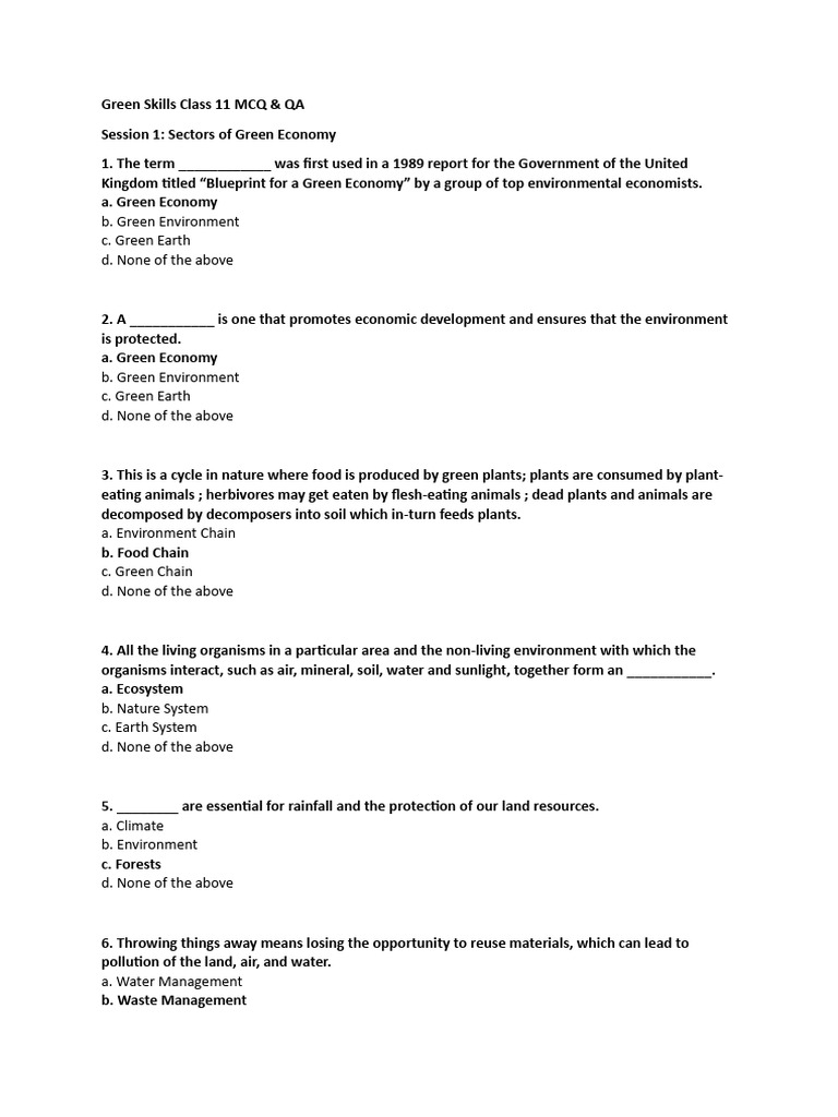 Green Skills Class 11 Question Answer | PDF