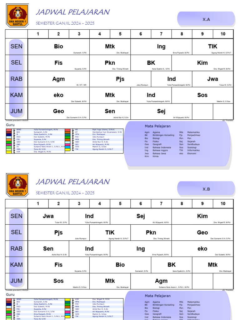 Jadwal Siswa 2024 2025 Ganjil | PDF