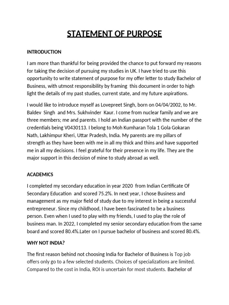 Statement of Purpose | PDF