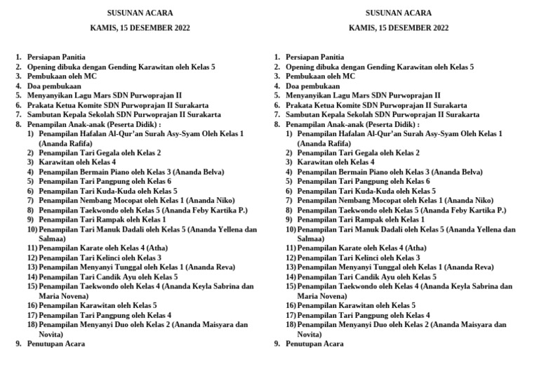 SUSUNAN ACARA Kamis | PDF
