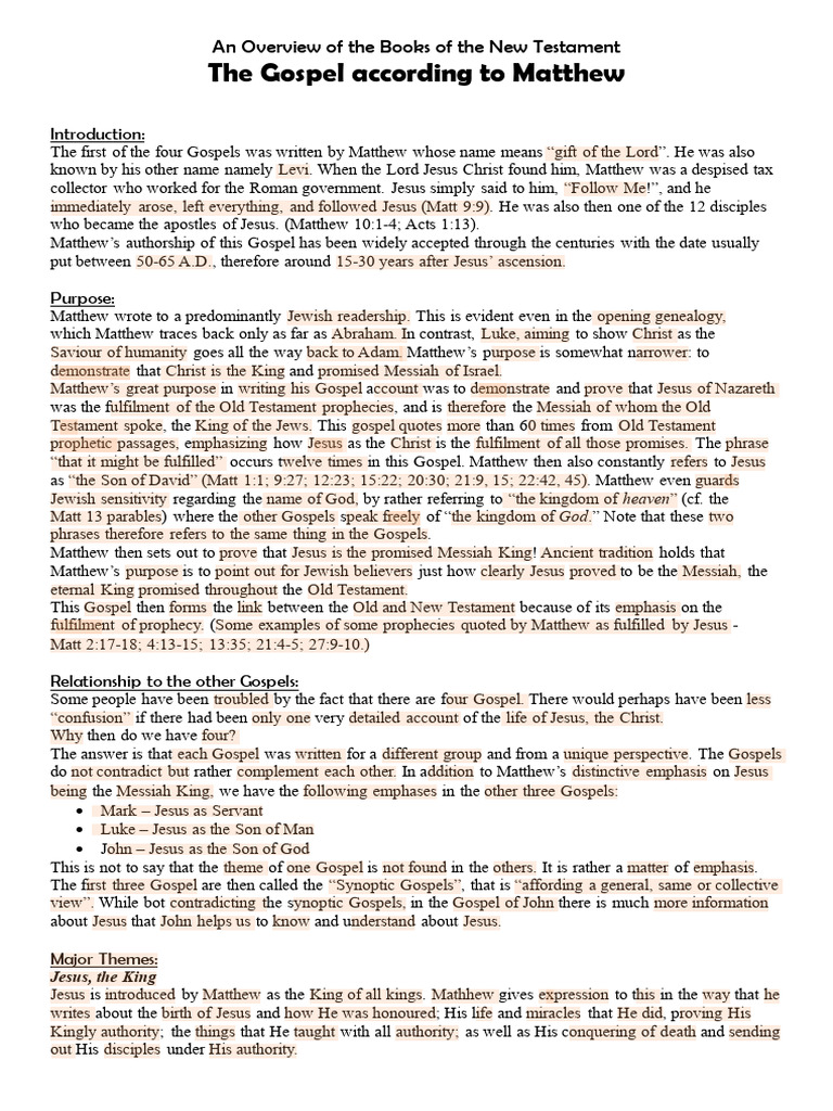 The Gospel According To Matthew | PDF | Gospel Of Matthew | Jesus
