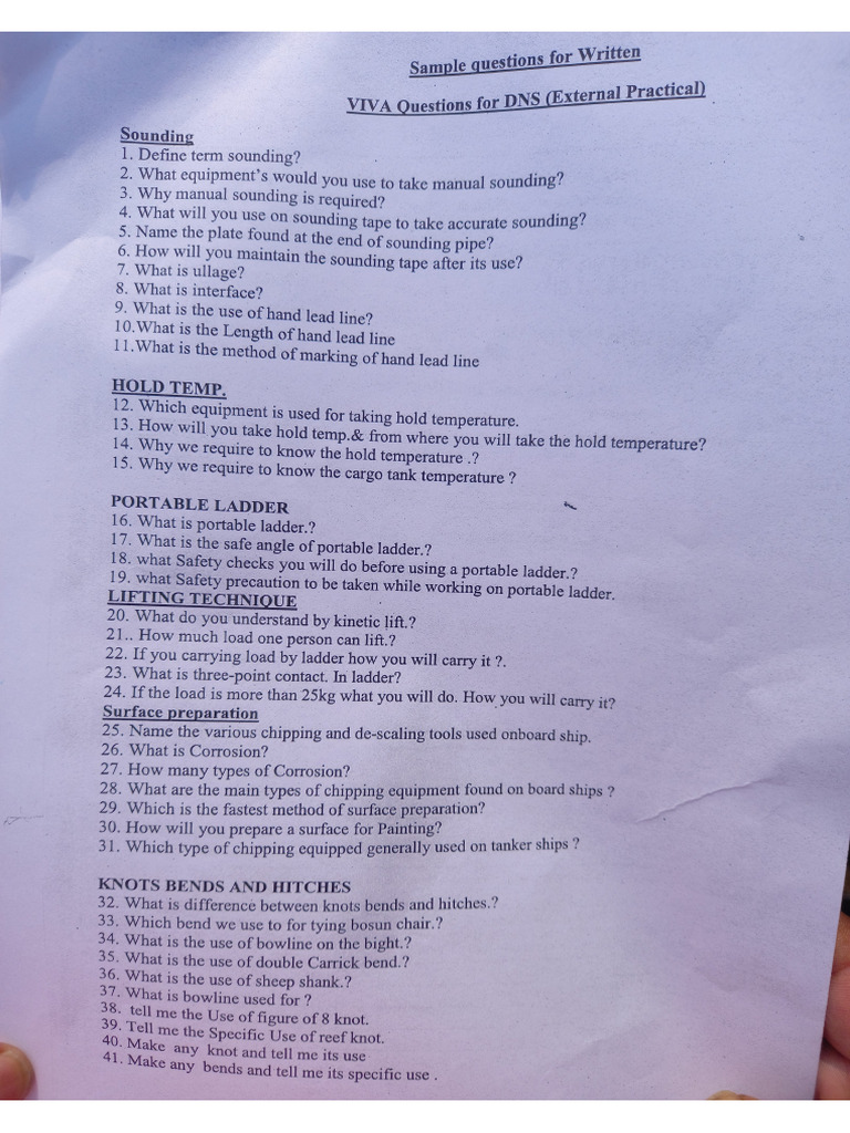 Seamanship VIVA Sample Paper | PDF