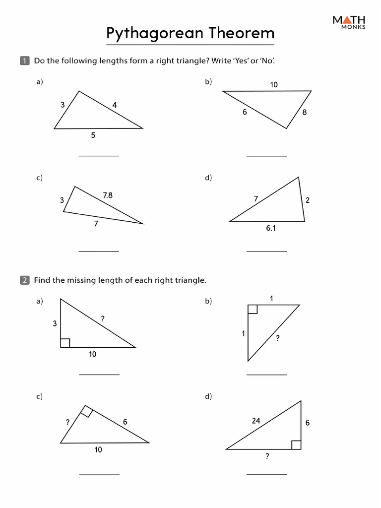 Pythagorean Theorem Worksheet | PDF