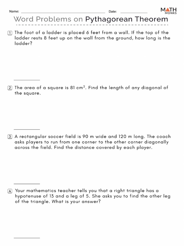 Pythagorean Word Problems Worksheet With Answers | PDF