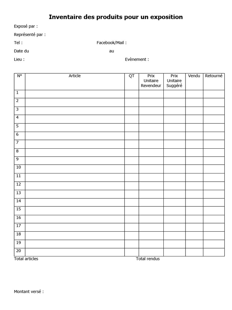 Inventaire Des Produits Pour Un Exposition | PDF
