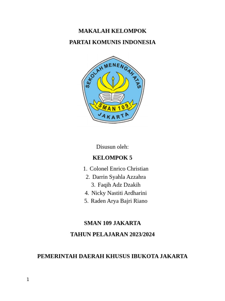 Makalah Sejarah Partai Komunis Indonesia | PDF