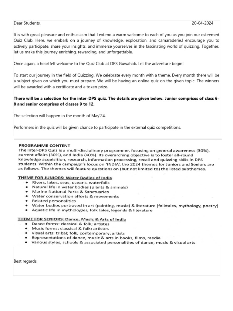 Inter Dps Quiz Selection | PDF