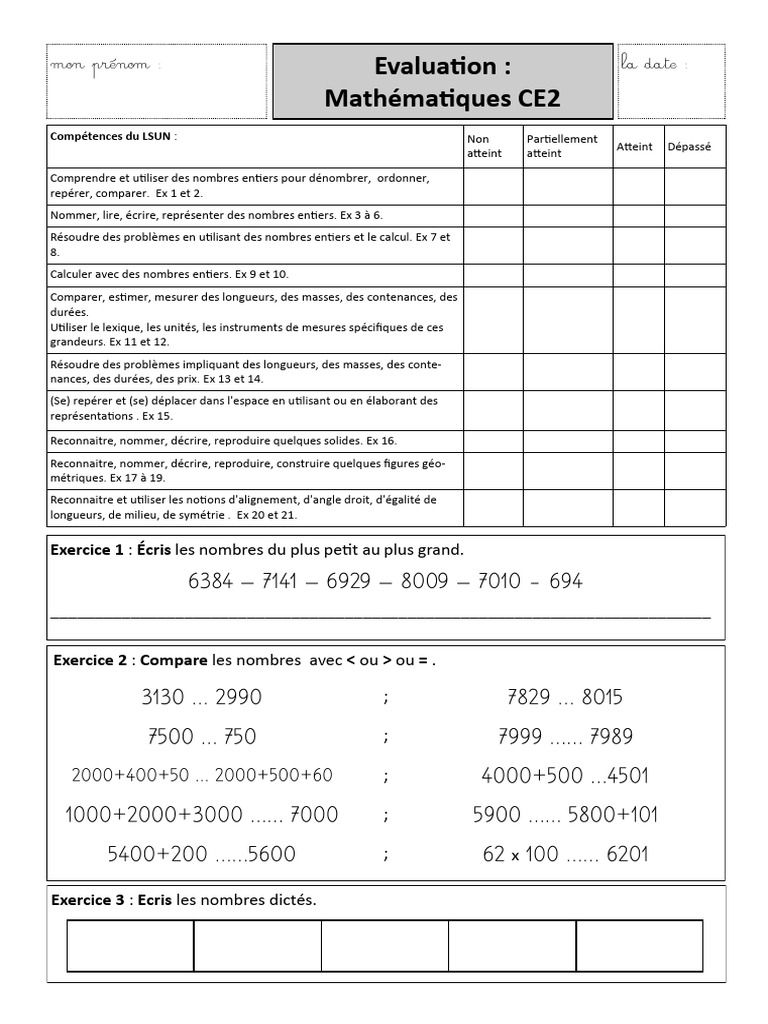 Eval Maths Ce2 | PDF