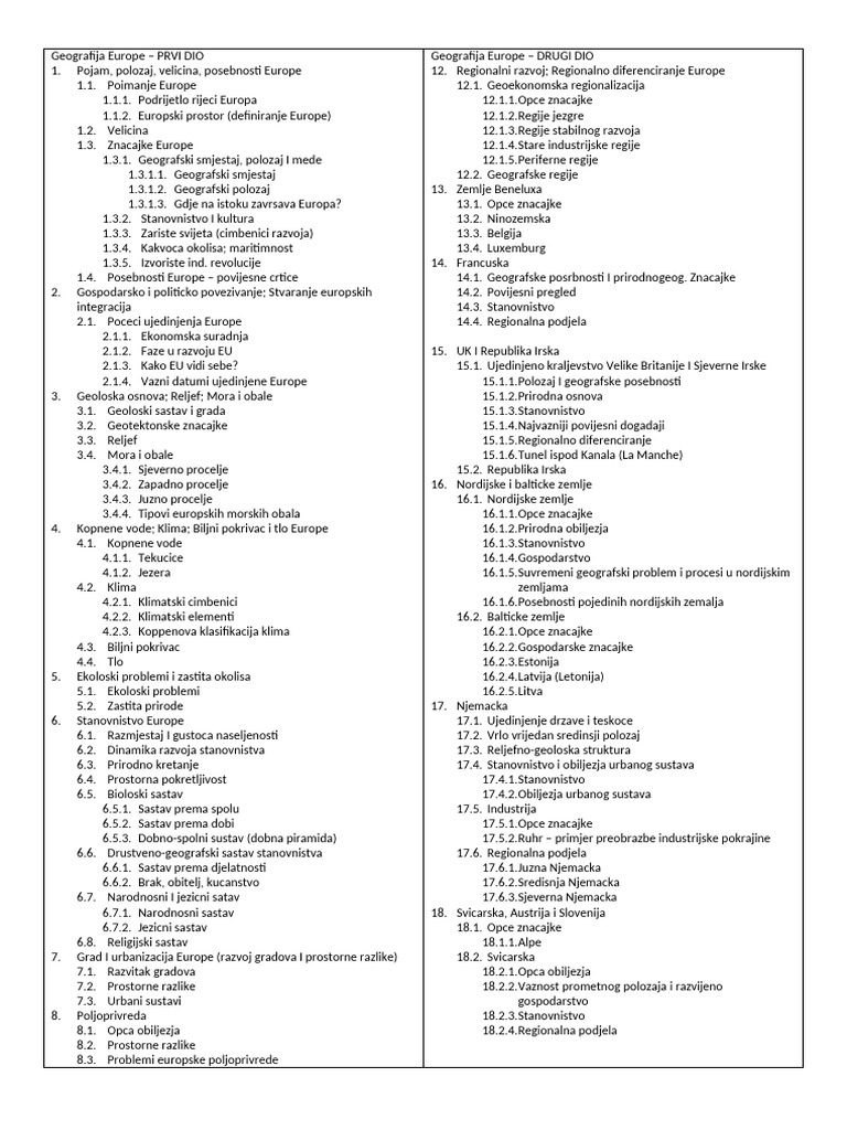 Geografija Europe - Sadrzaj | PDF