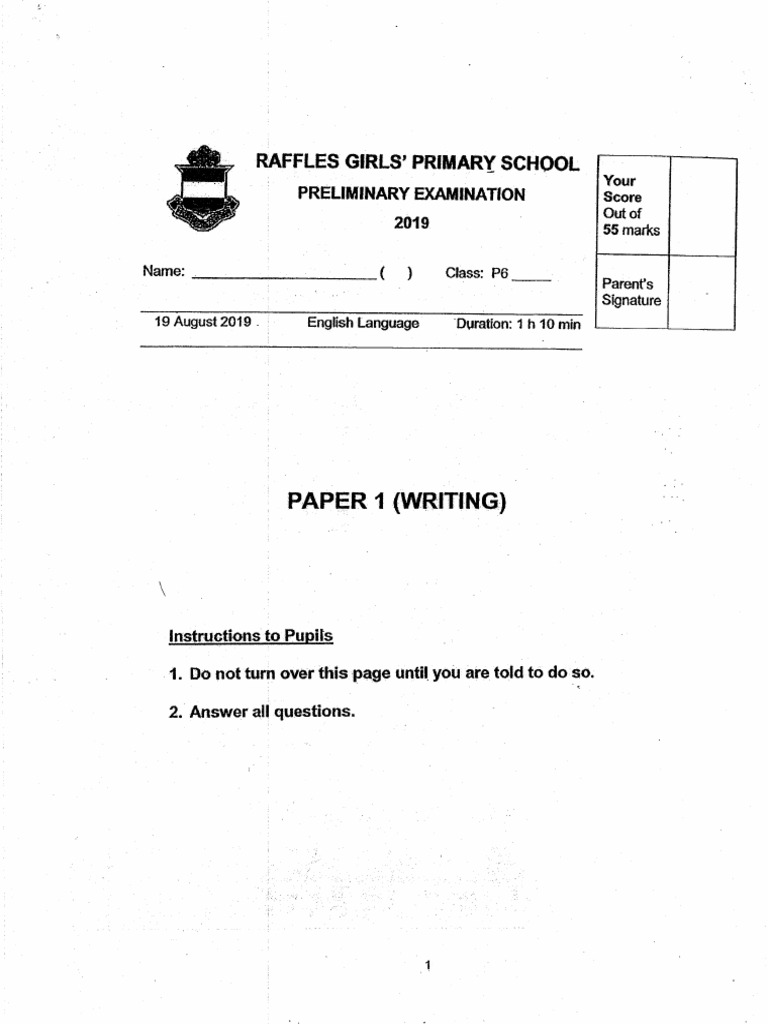 P6 English SA2 2019 Raffles Exam Papers | PDF
