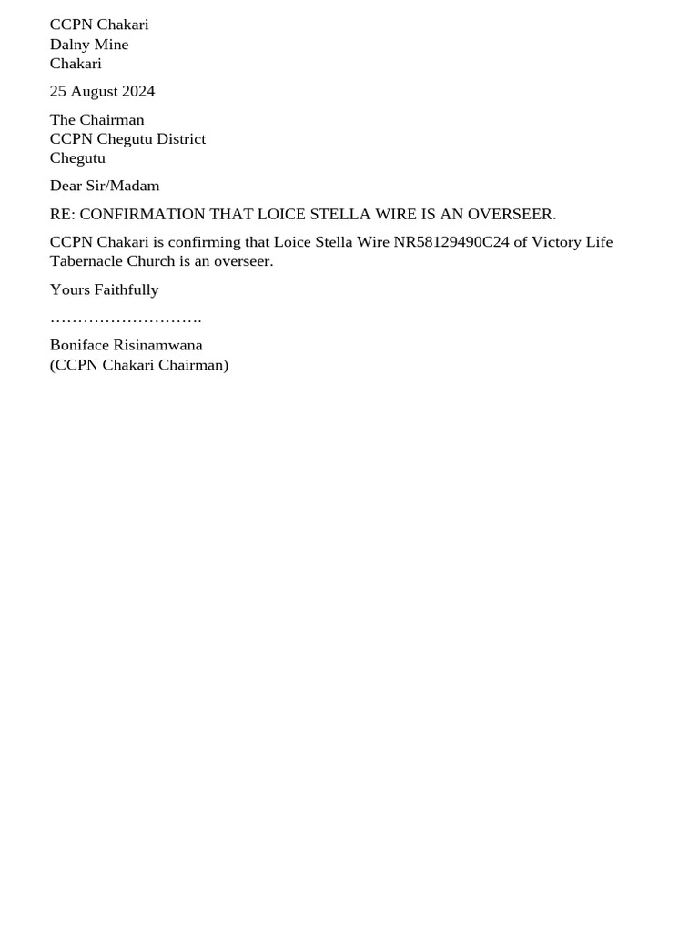 CCPN Confirmation Letter For Loice Wire | PDF