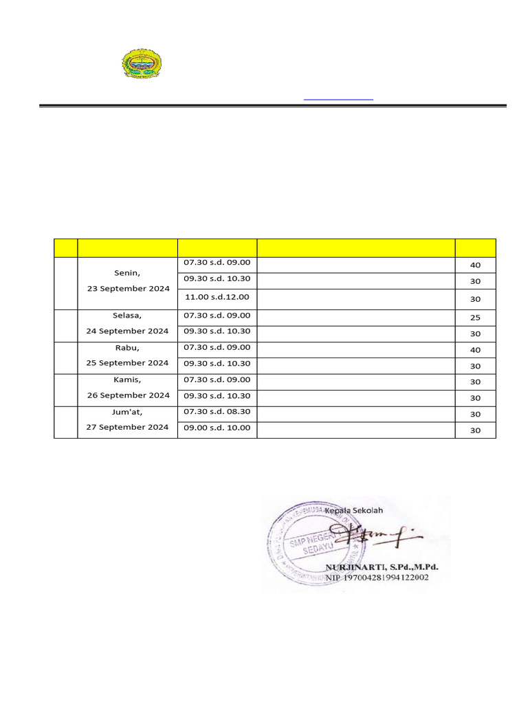 Jadwal ATS 1 Kelas 789 TH 2024 | PDF