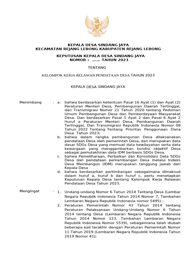 SK Pokja Pendataan Desa 2024 | PDF | Pengelolaan Keuangan & Uang