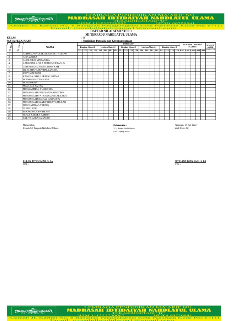 23-24 Buku Nilai Fix | PDF