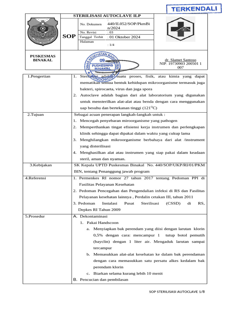 Sop Sterilisasi Autoclave | PDF