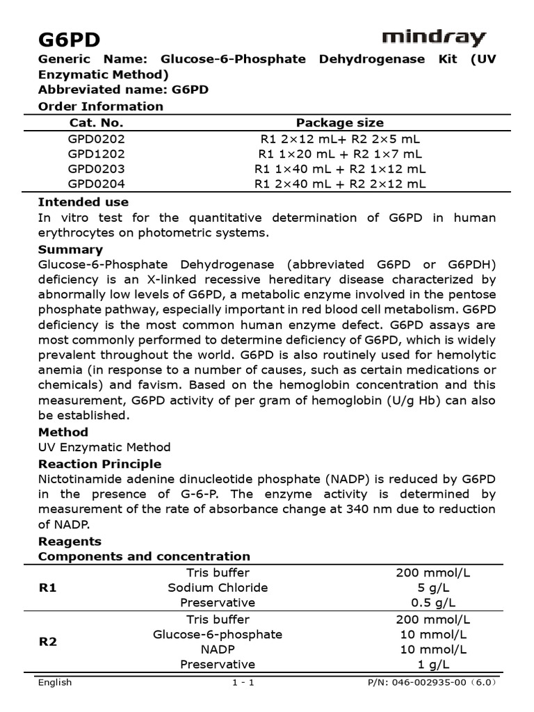 G6PD Mindray | PDF